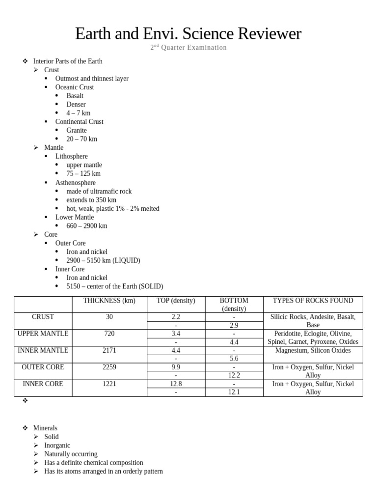 Earth and Envi. Sci Reviewer 2nd Quarter | PDF