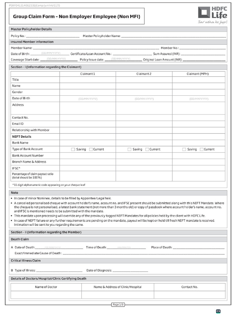 Death Claim Form | PDF