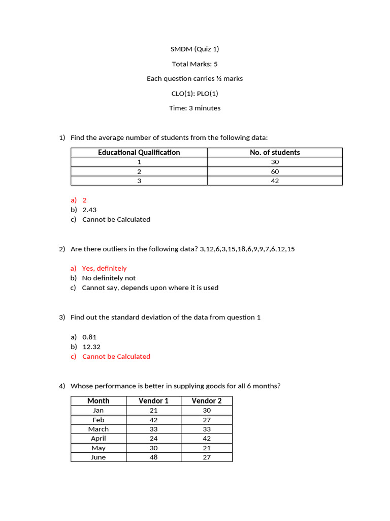 Quiz 1 - Answers | PDF