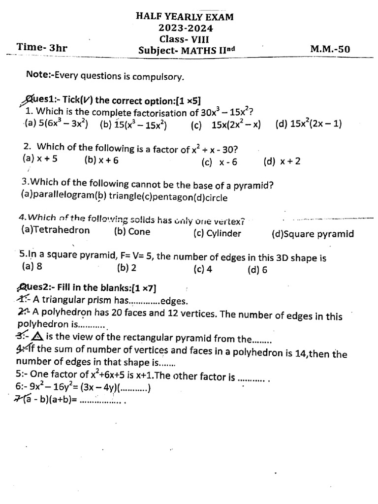 Icse Class 8 Hy Mathematics 2 300524 2024 | PDF