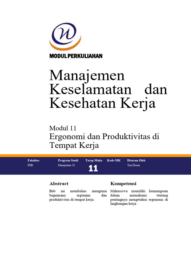 MODUL PERTEMUAN 11 Ergonomi Dan Produktivitas Di Tempat Kerja | PDF