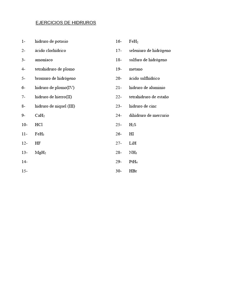 Ejercicios de Hidruros | PDF