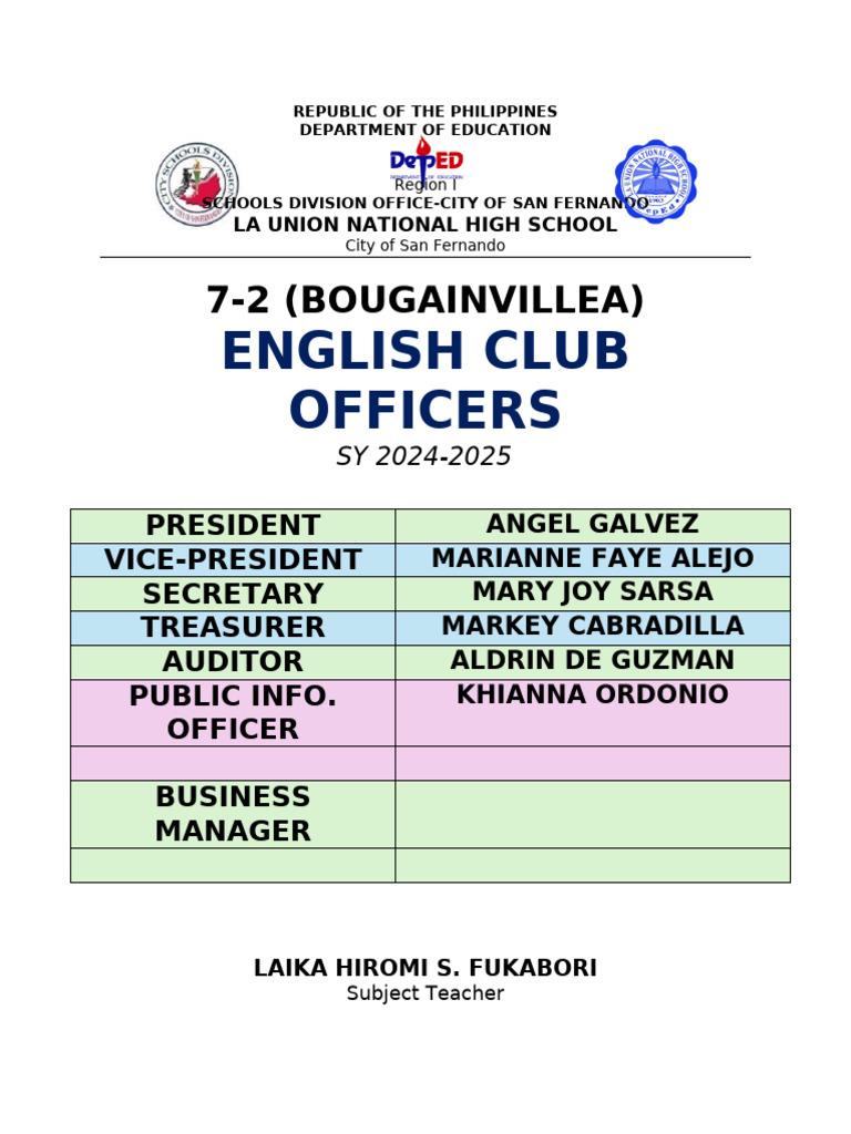 English Club Officers | PDF