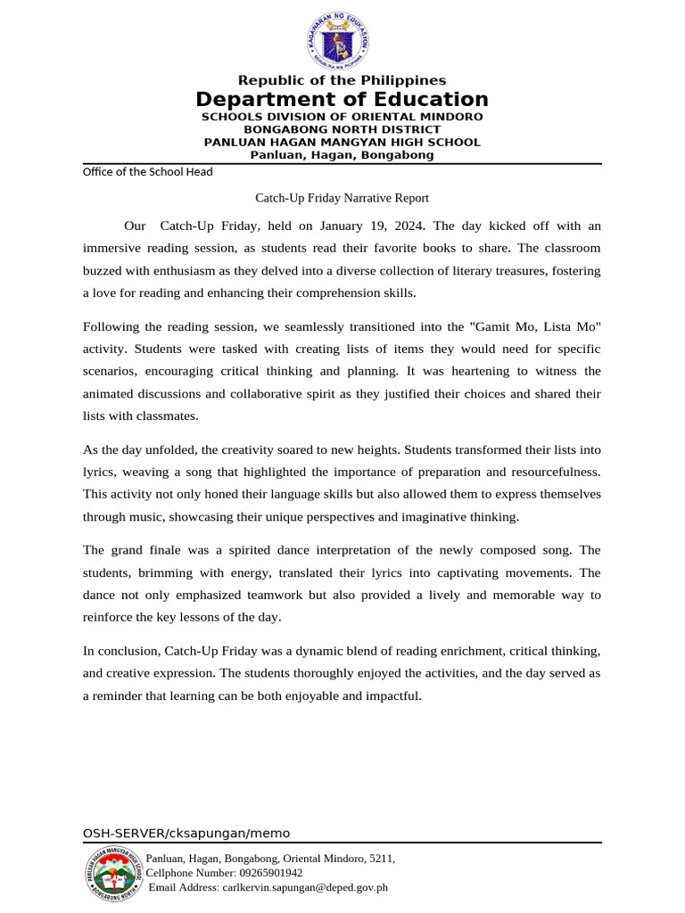 Catch Up Friday Narrative Report | PDF