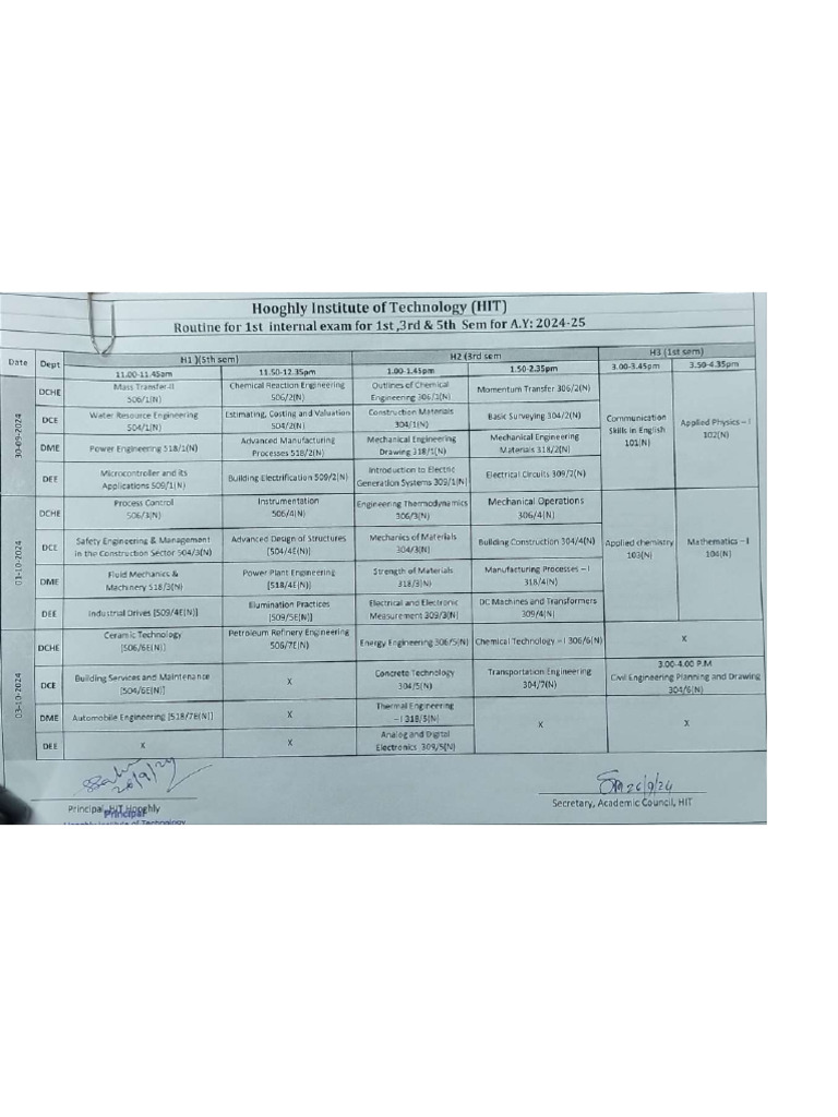 Routine First Internal Odd Sem 24-25 | PDF