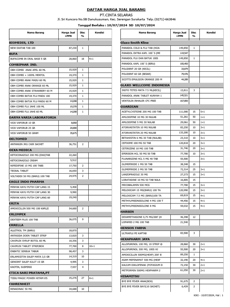 Pricelist Cs 11072024 NEW | PDF