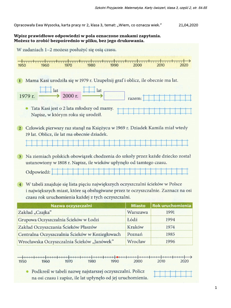 Ewa Wysocka Karta Pracy NR 2 Klasa 3 Temat - Wiem Co Oznacza Wiek | PDF