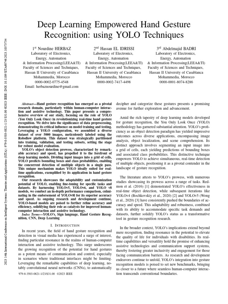 Deep Learning Empowered Hand Gesture Recognition Using Yolo Techniques Pdf