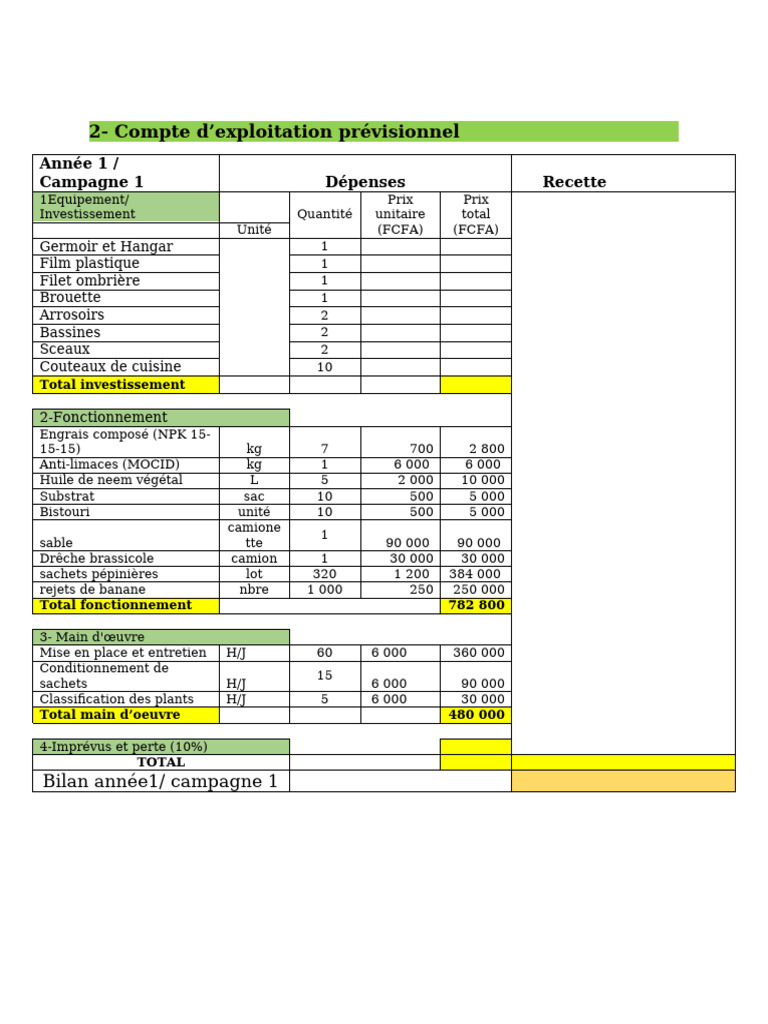 Compte D'exploitation | PDF