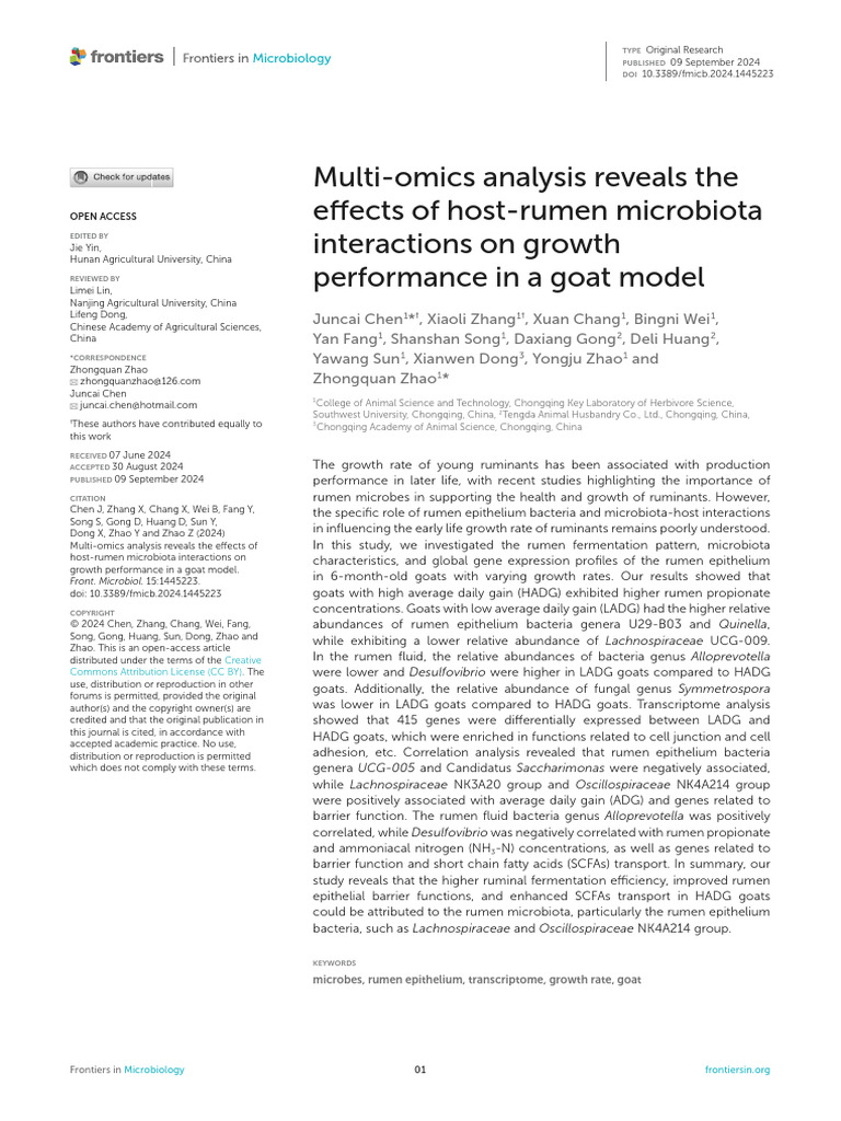 Multi-Omics Analysis Reveals The Effects of Host-Rumen Microbiota Interactions On Growth ...