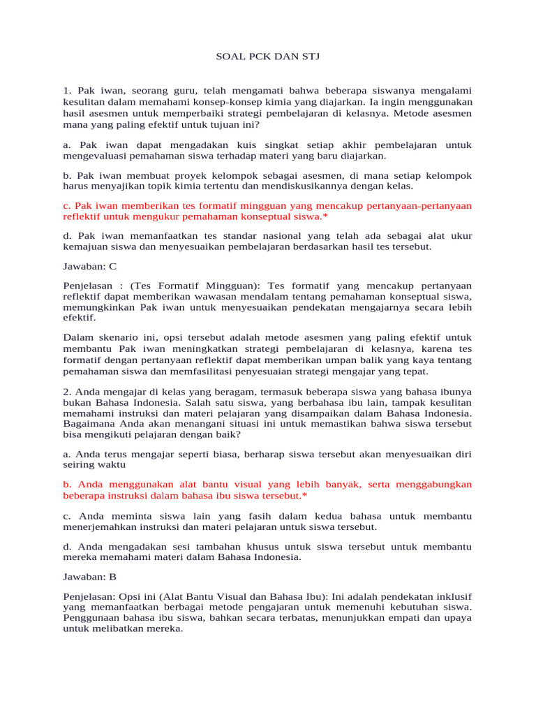 Soal Try Out Studi Kasus UKPPPG Guru Tertentu Tahap 1 Tahun 2024 | PDF