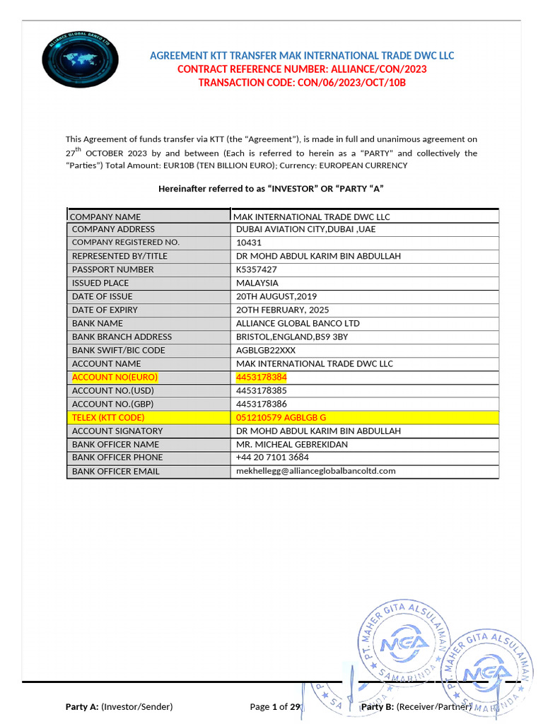 Rev.a Doa Agreement KTT Mak PT Maher Gita Alsulaiman | PDF