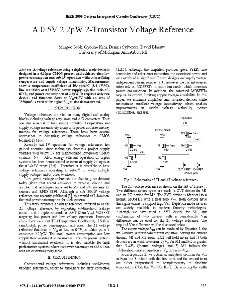 A 0.5V 2.2pW 2-Transistor Voltage Reference | PDF