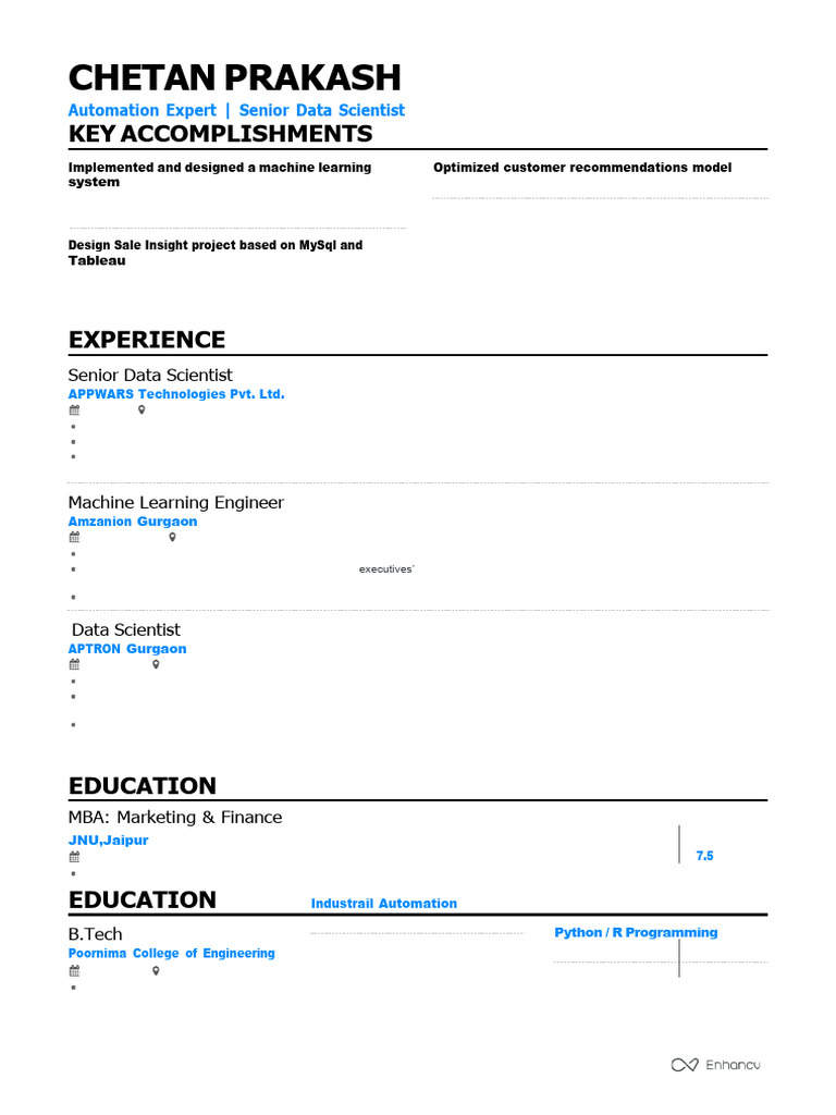 Chetan Prakash Profile | PDF | Machine Learning | Data Science