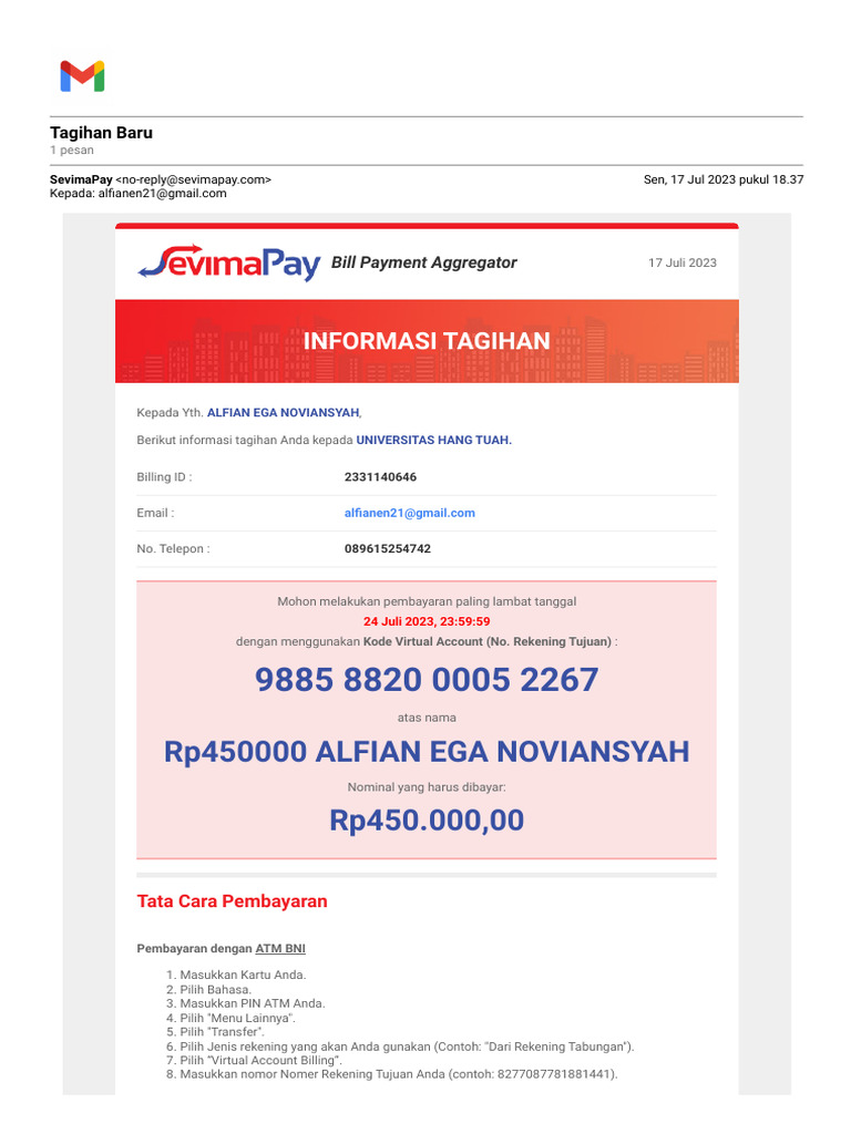 Gmail - Tagihan Baru | PDF