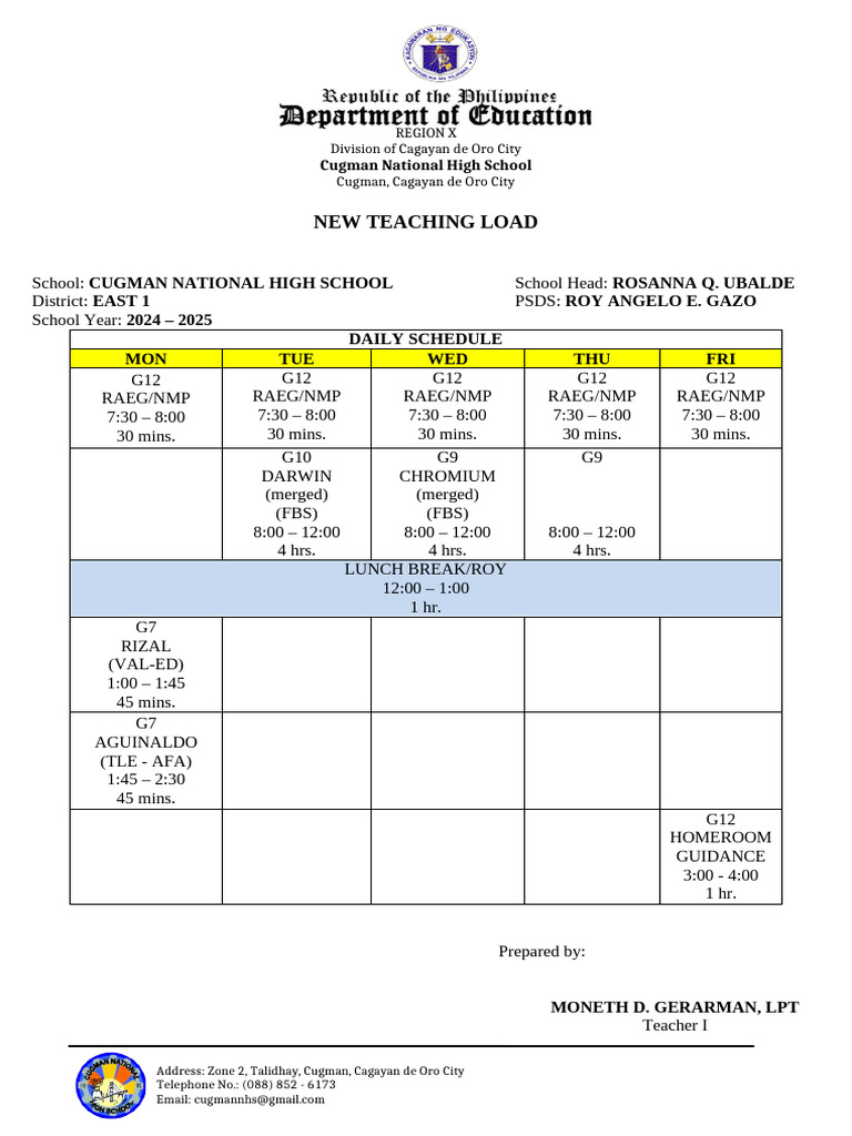 New Teaching Load | PDF