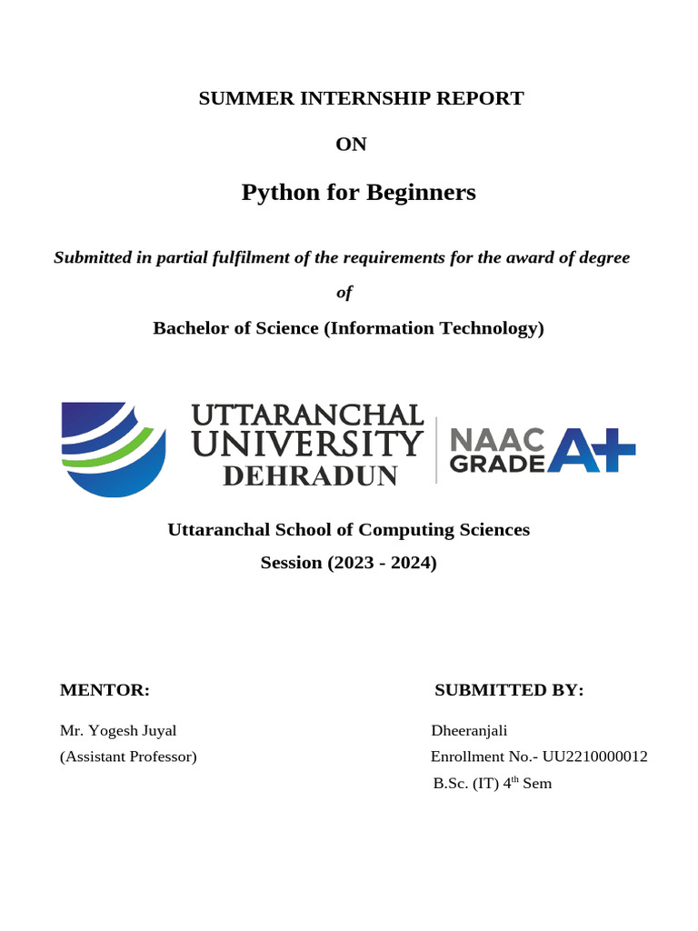 Sip Report Dheeranjali | PDF | Control Flow | Python (Programming Language)