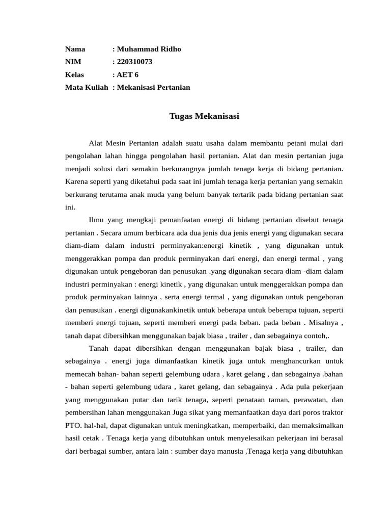 Muhammad Ridho Mekanisasi | PDF