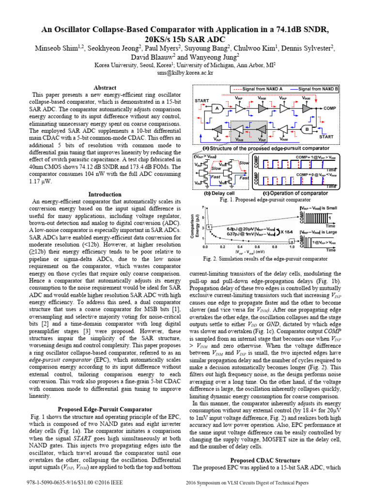 An Oscillator Collapse-Based Comparator With Application in A 74.1dB SNDR 20KS S 15b SAR ADC | PDF