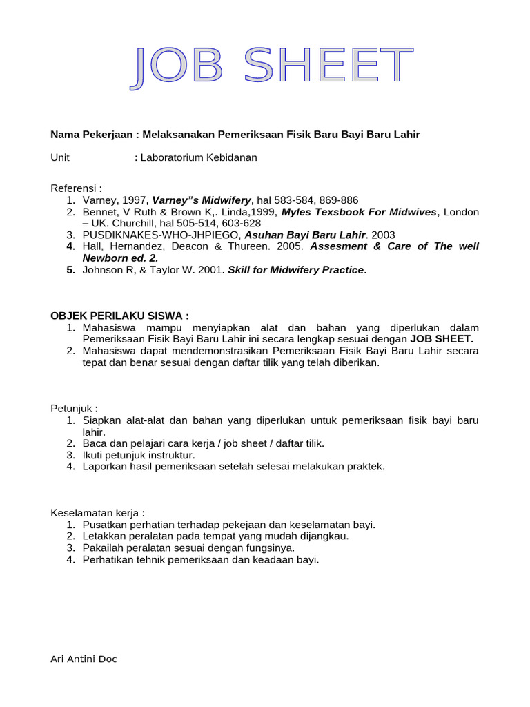 Job Sheet Bayi TTV Didepan | PDF