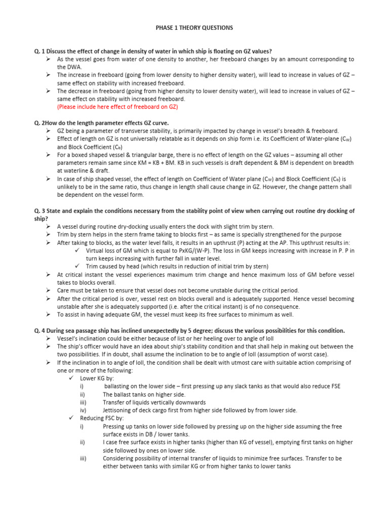 Phase 1 Theory Questions | PDF | Ships | Watercraft
