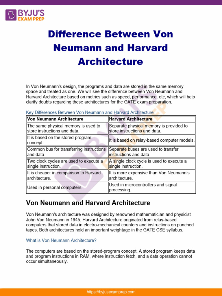 Difference Between Von Neumann and Harvard Architecture 57 | PDF | Computer Data Storage ...