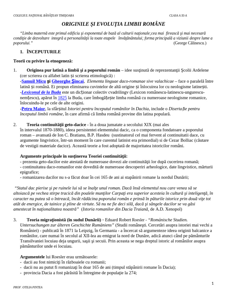 Originile Şi Evoluţia Limbii Române | PDF