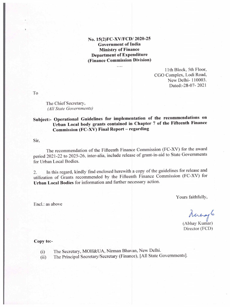 FC-XV Recommended Urban Local Body Final Operational Guidelines For ...