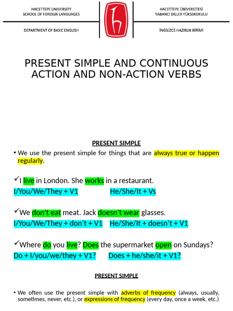 1a Present Simple and Continuous Action and Non-Action Verbs | PDF