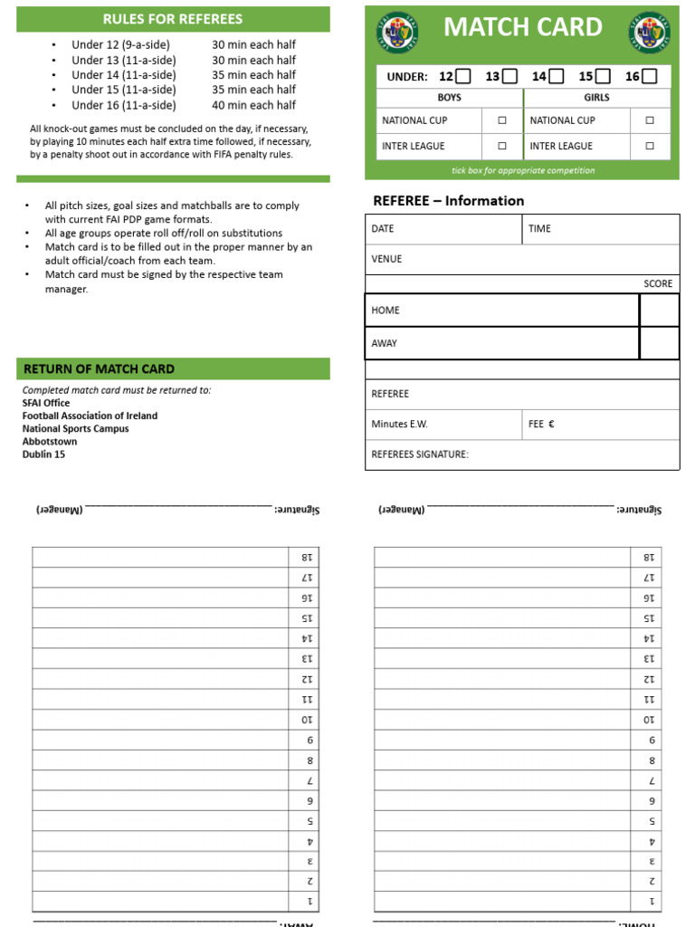 SFAI Match Card 2022 | PDF