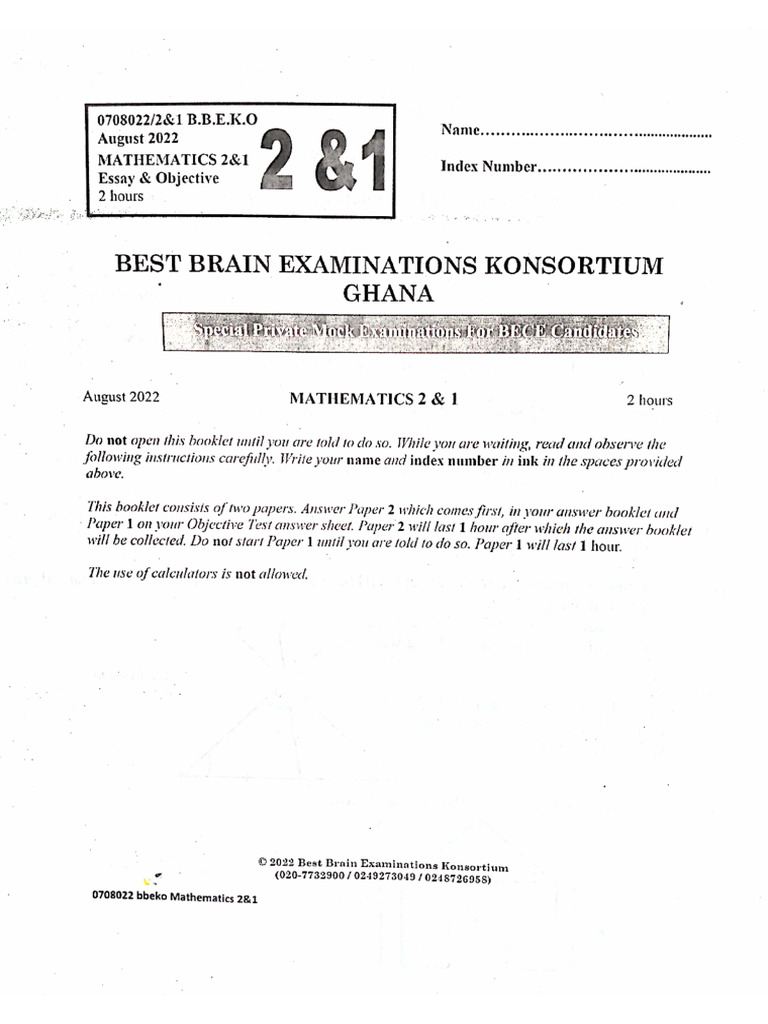 2022 Best Brain Mathematics August Mock | PDF