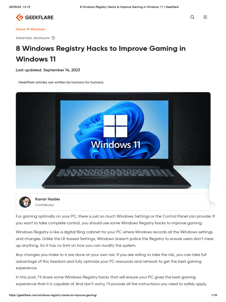 8 Windows Registry Hacks To Improve Gaming in Windows 11 - Geekflare ...