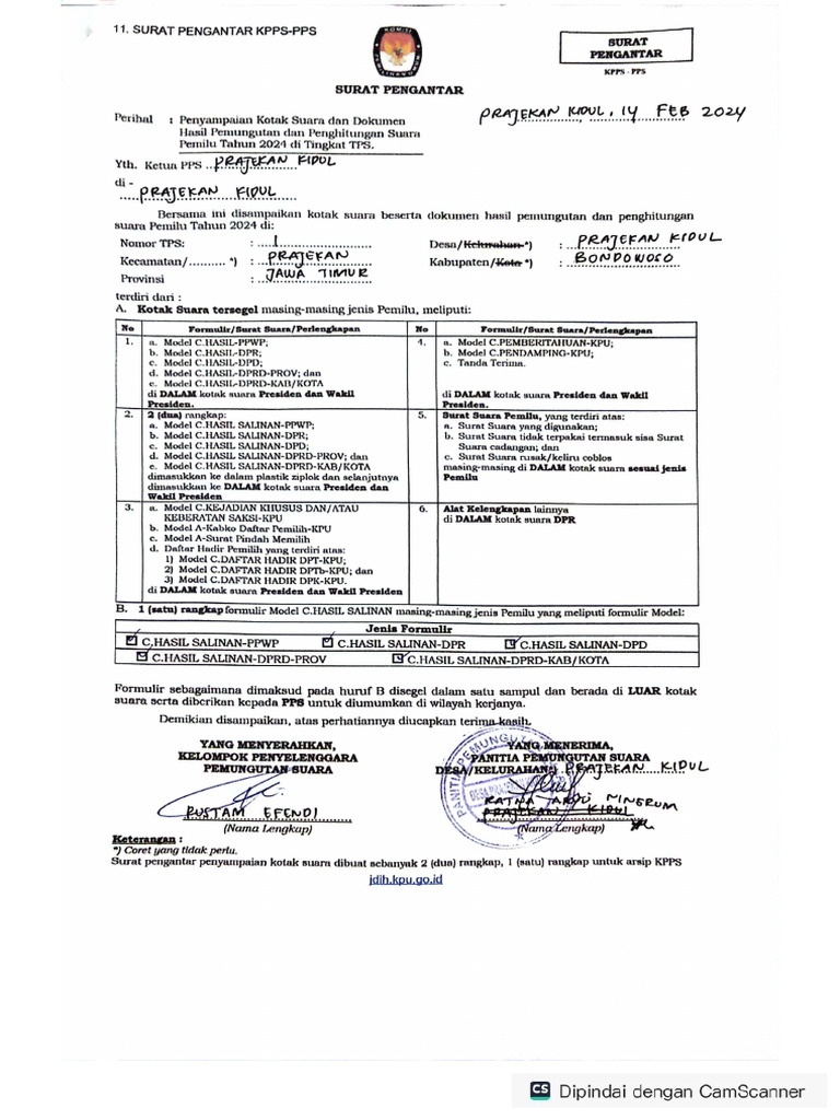 Surat Pengantar TPS 1-15, Prajekan Kidul | PDF