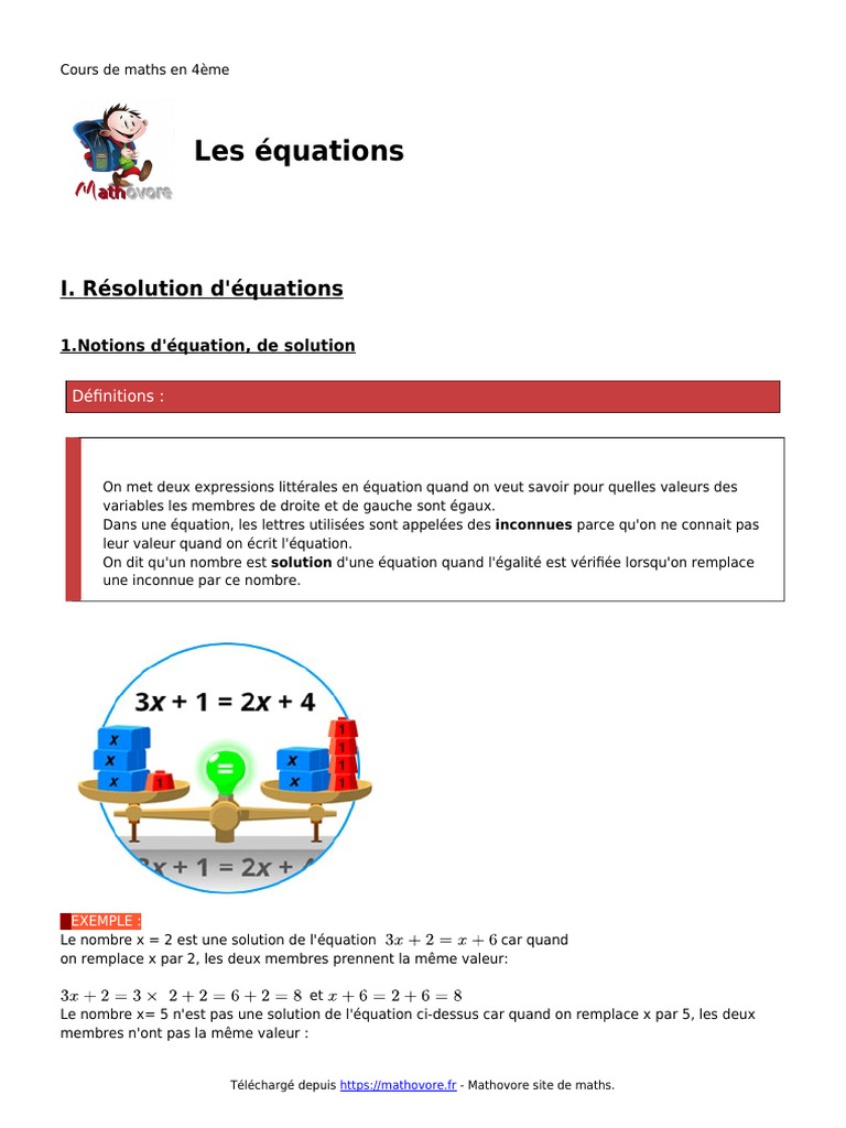 Les Equations Cours de Maths en 4eme 33514 | PDF