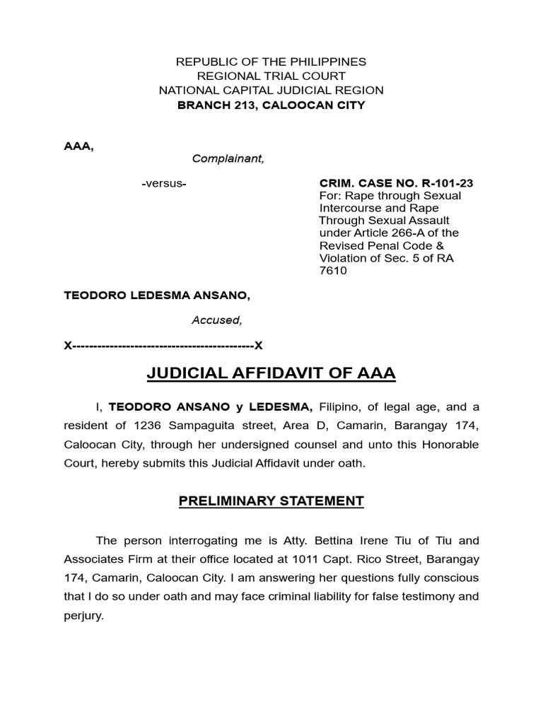 Judicial Affidavit - Accused | PDF
