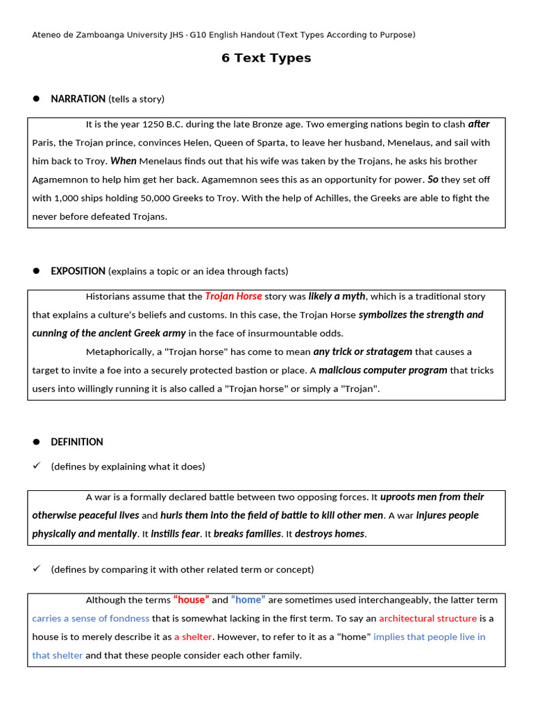 HO6 - Text Types According To Purpose | PDF