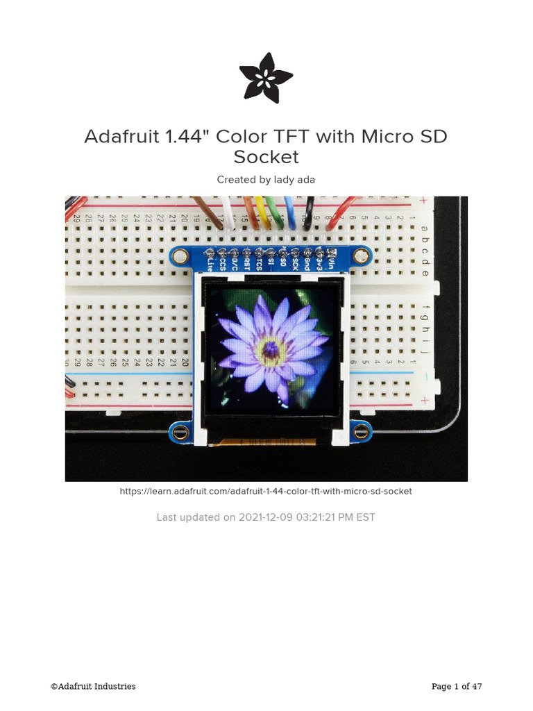 Adafruit 1 44 Color TFT With Micro SD Socket | PDF
