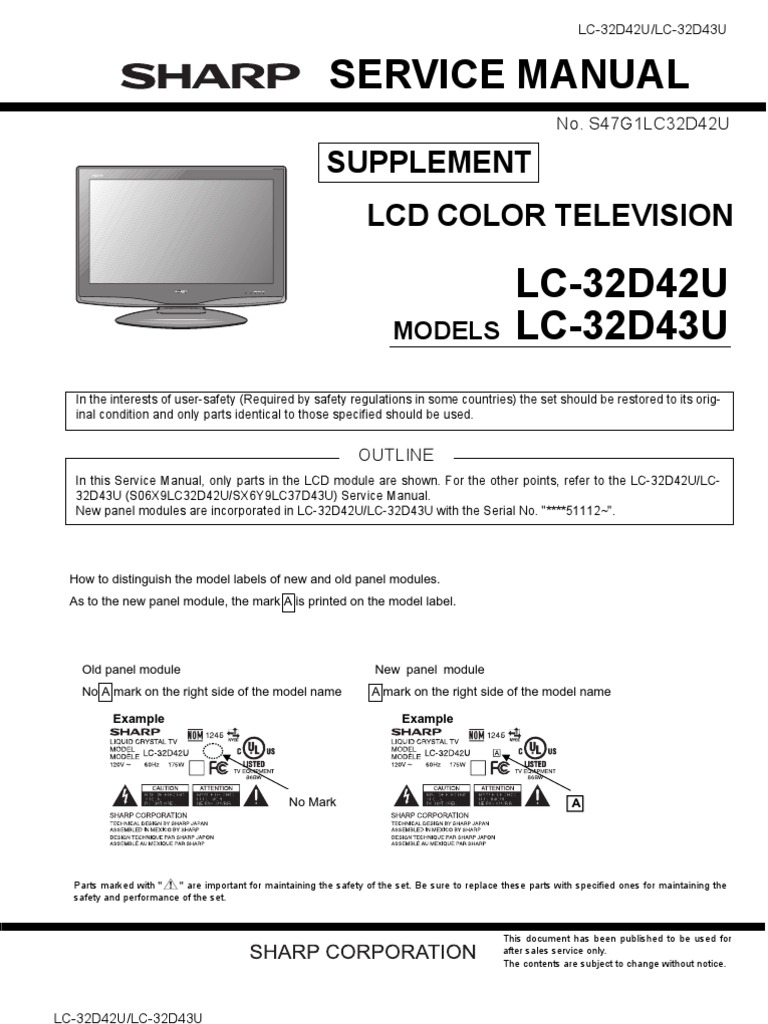 Sharp U Lc-32d43u LCD TV Supplemental Manual | PDF | Television | Liquid Crystal Display