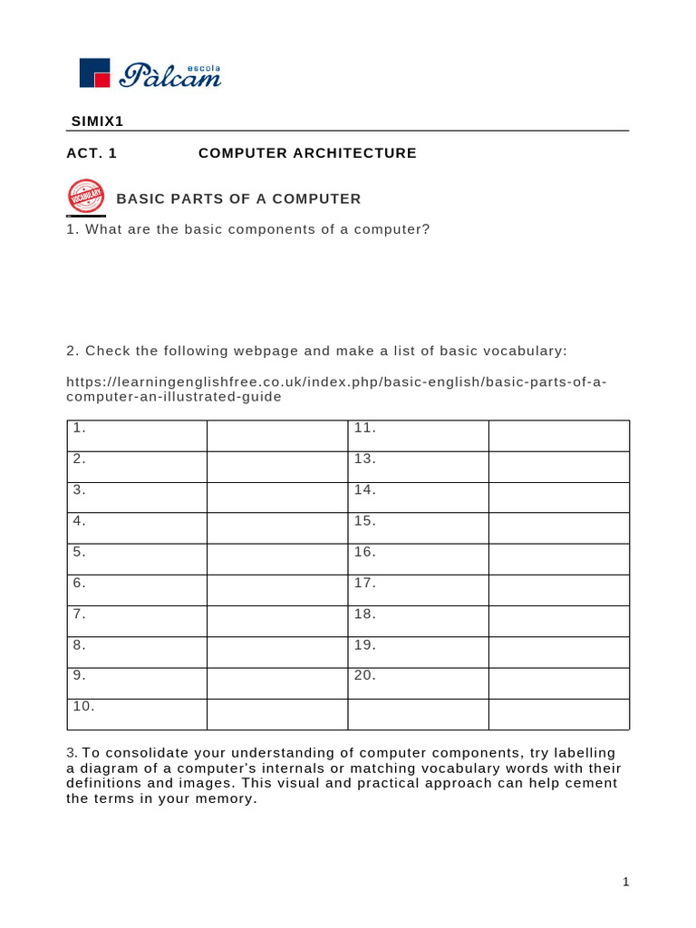 Act. 1 - COMPUTER ARCHITECTURE - Vocab - Listening | PDF