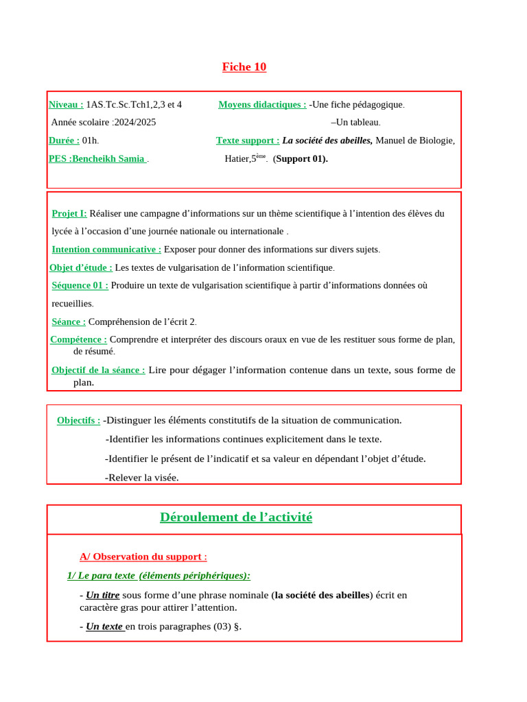 La Fiche de CE1 Support 1 P1 S1 1AS - TC.SC - TCH 1,2 Et 3 | PDF
