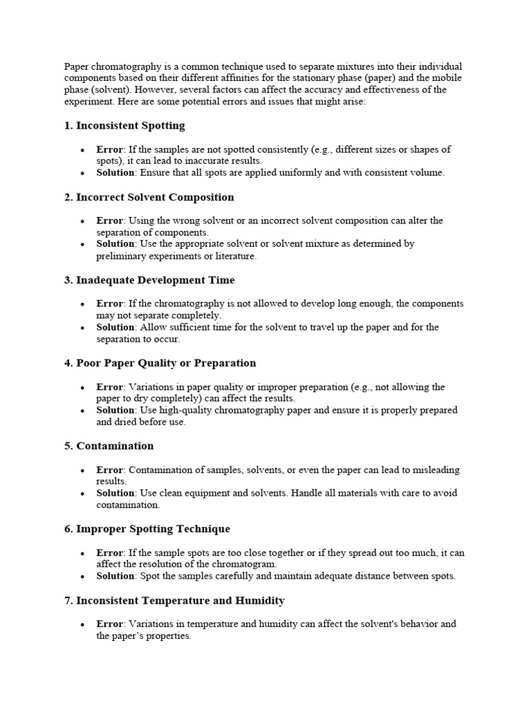 Errors Paper Chromatography | PDF | Chromatography | Applied And ...