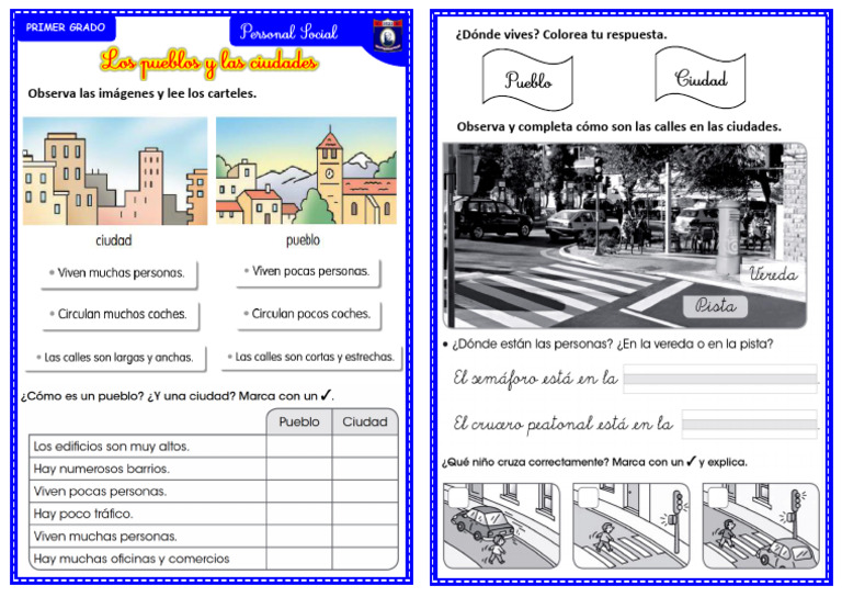 Ficha - PS - Pueblo y Ciudad - 1° | PDF