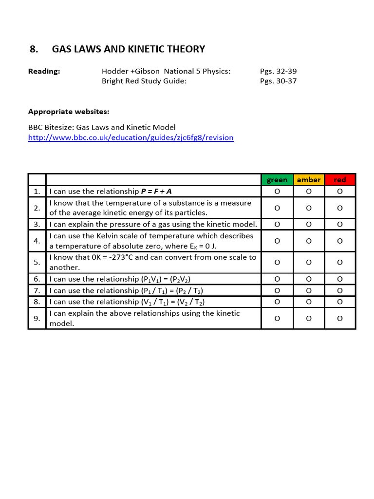 3.8 Gas Laws & Kinetic Theory Study Guide | PDF