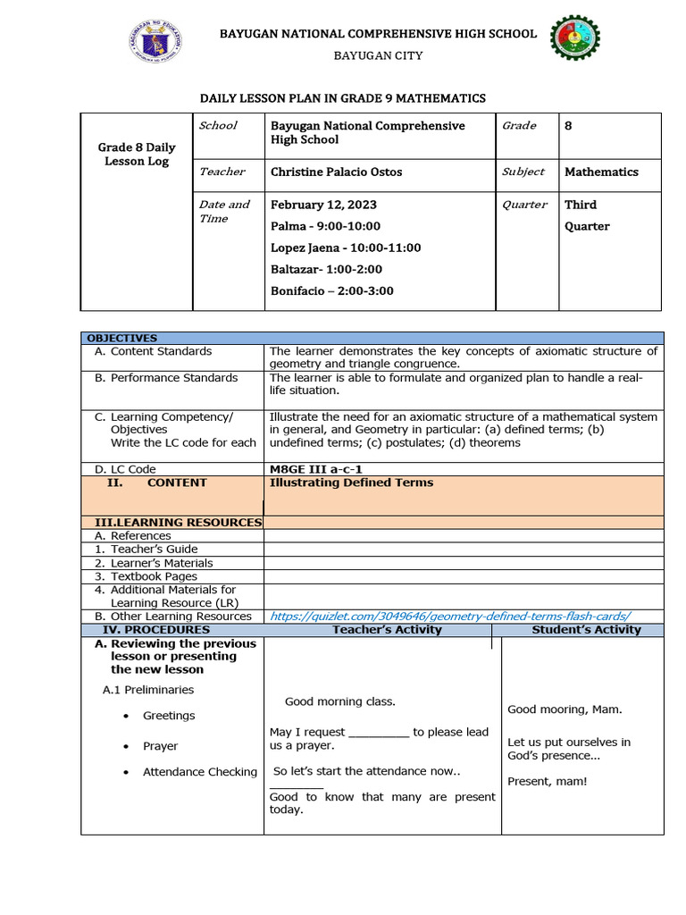 LP - MATH GR8 Illustrating Defined Terms | PDF