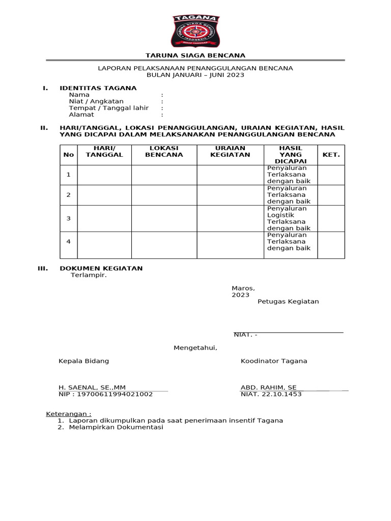 Format Laporan Tagana | PDF