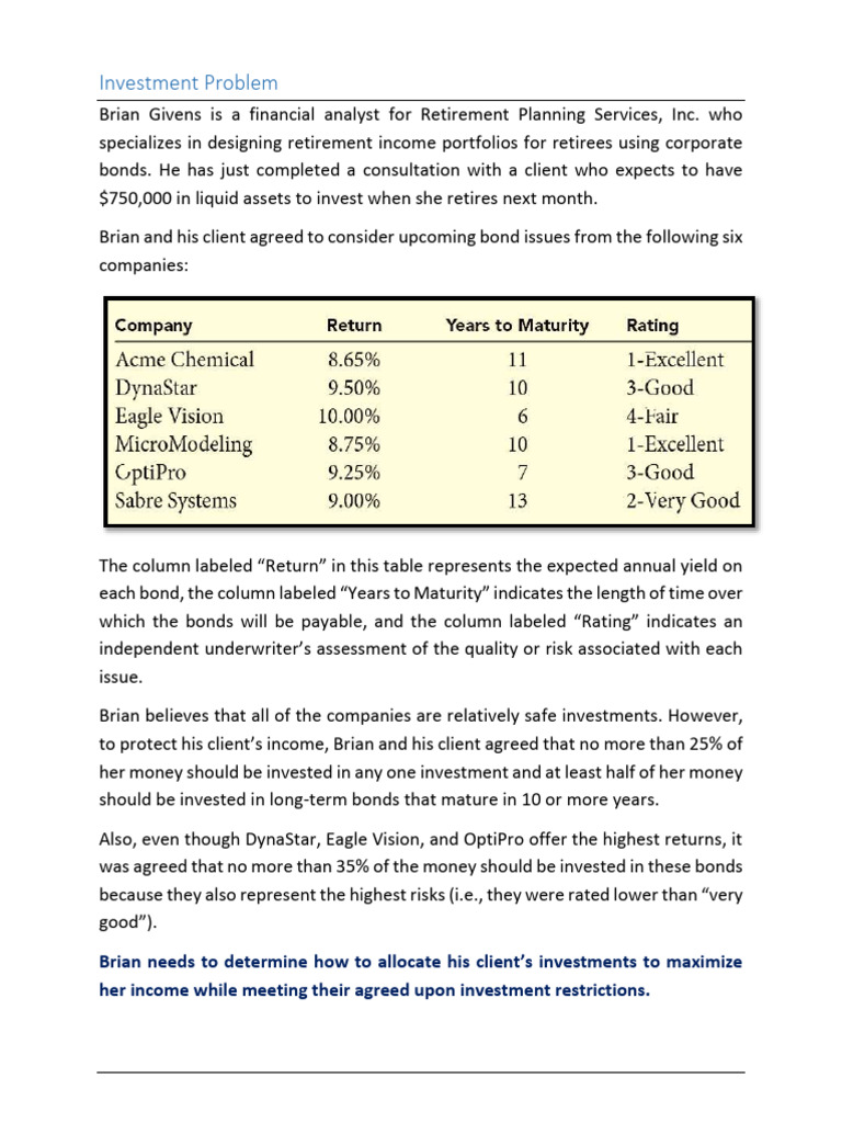 Investment Problem | PDF