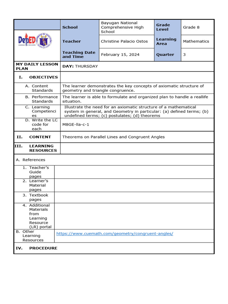 LP MATH 8 Theorems On Parallel Lines | PDF