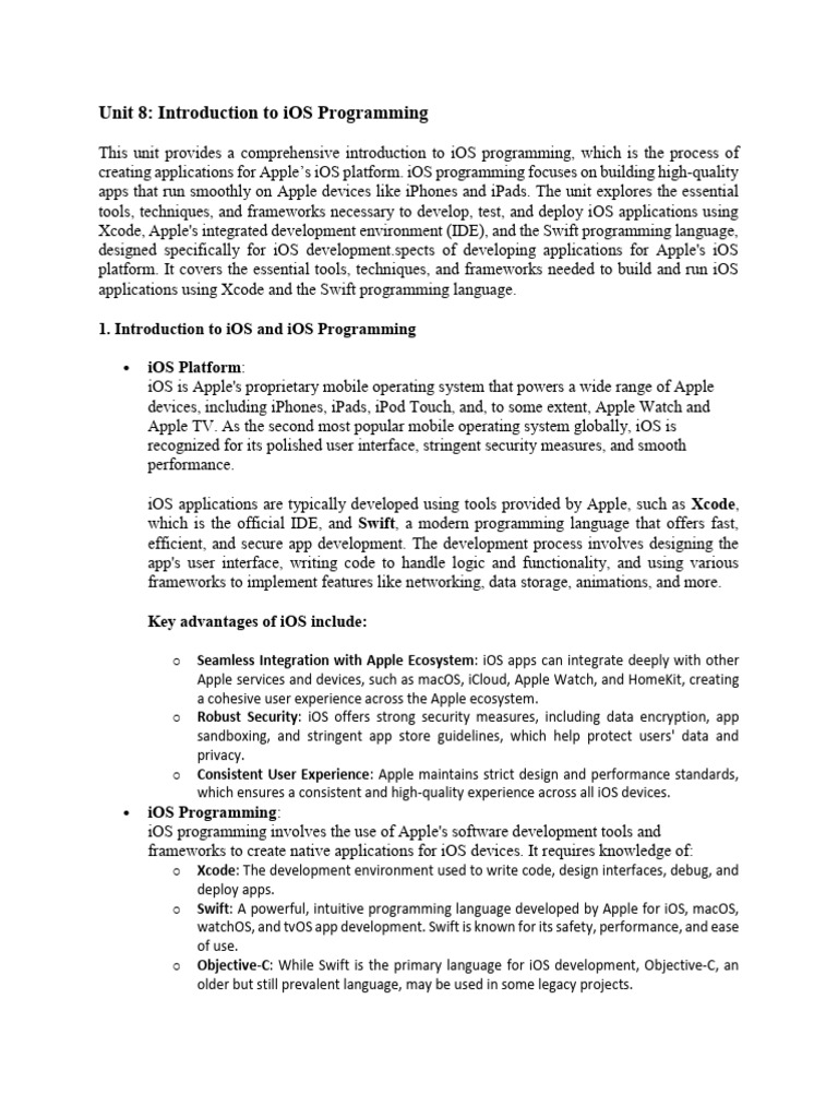 Unit 8 Introduction To IOS Programming | PDF