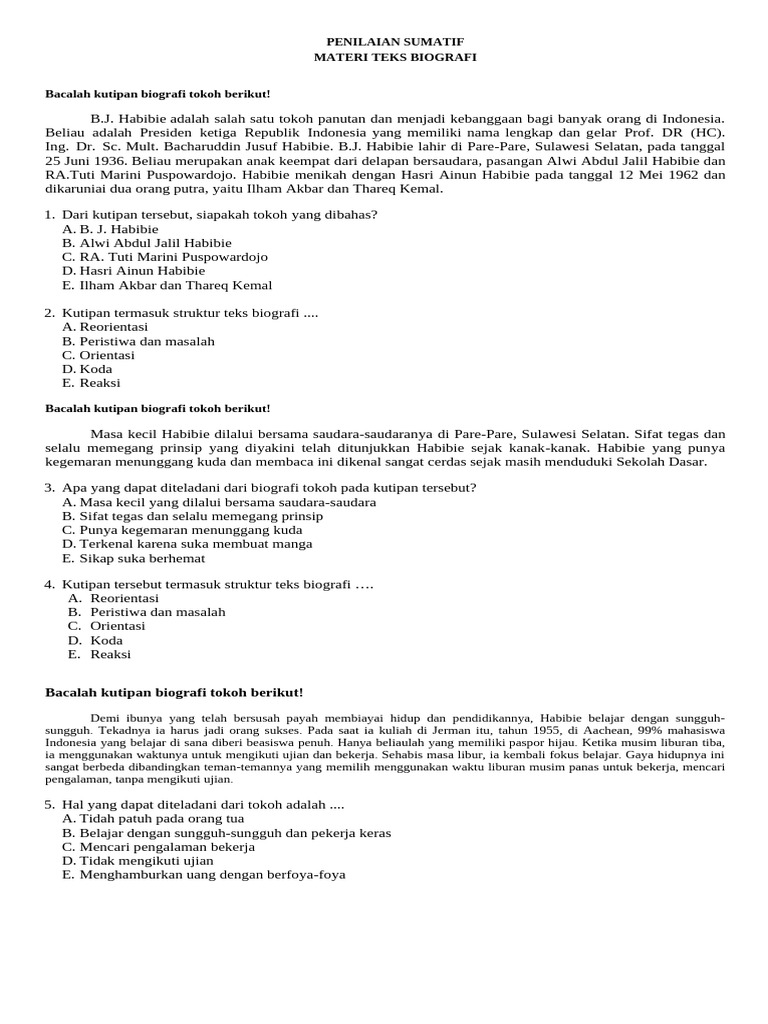 Fix Soal Sumatif Teks Biografi Kelas Xii Pdf