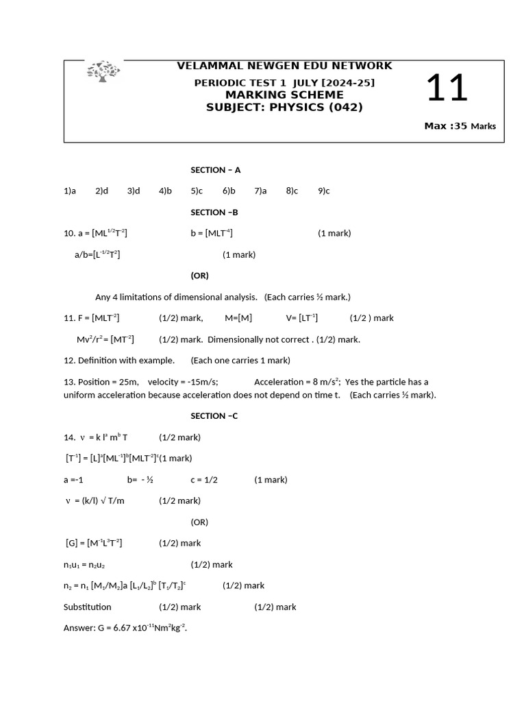 Grade 11 PT 1 Physics MS | PDF